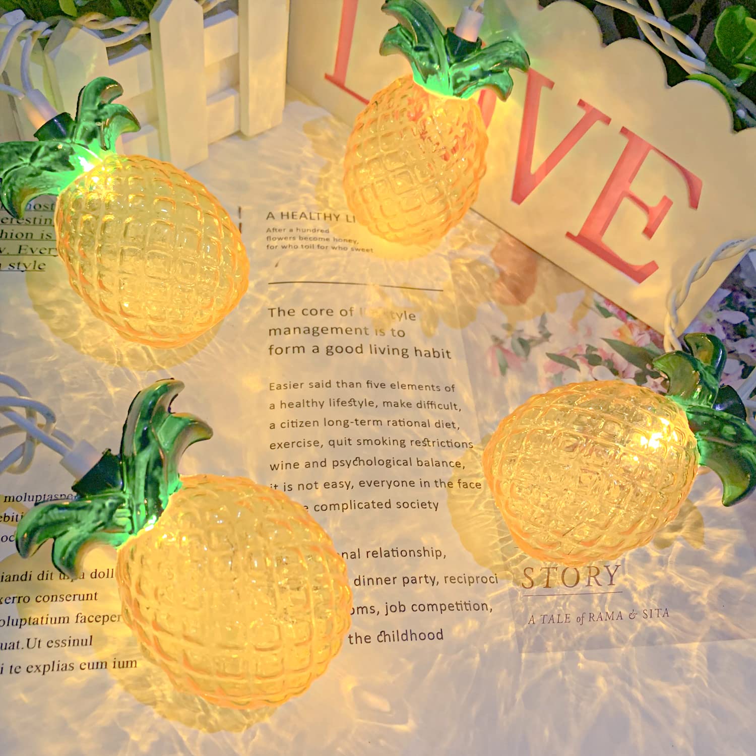 Dr.BeTree Pineapple String Lights 8.5ft, Funny Pineapple String Lights 10 Large Pineapple Lights, Tropical Beach Themed Pineapple Fairy Lights for Home Birthday Party Decor, White Wire