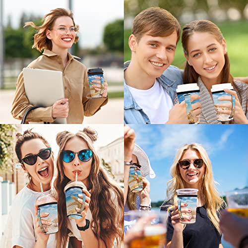 Beach Starfish Seashell Reusable Iced Coffee Cup Sleeve with Handle Neoprene Ice Coffee Cup Sleeve Small 18-20 oz Insulator Drink Holde for Coffee Cups Water Beverages Bottle