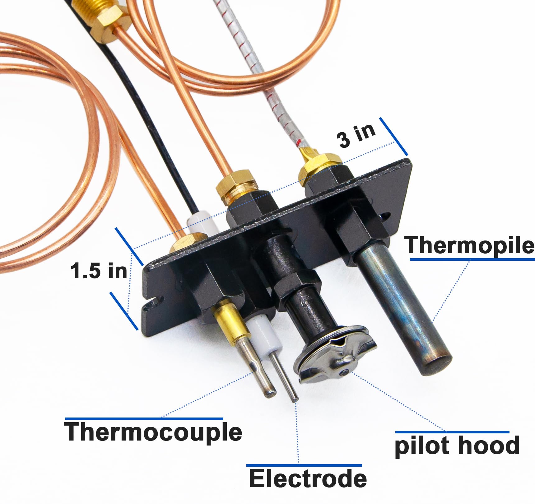 Propane and Natural Gas Pilot Assembly Replaces 10002265 10002264, LP NG 3 Way Pilot Replacement for Majestic,Temco,Vermont Castings Dutchwest,Fireplace and Stoves(Include Free NG Nozzle)