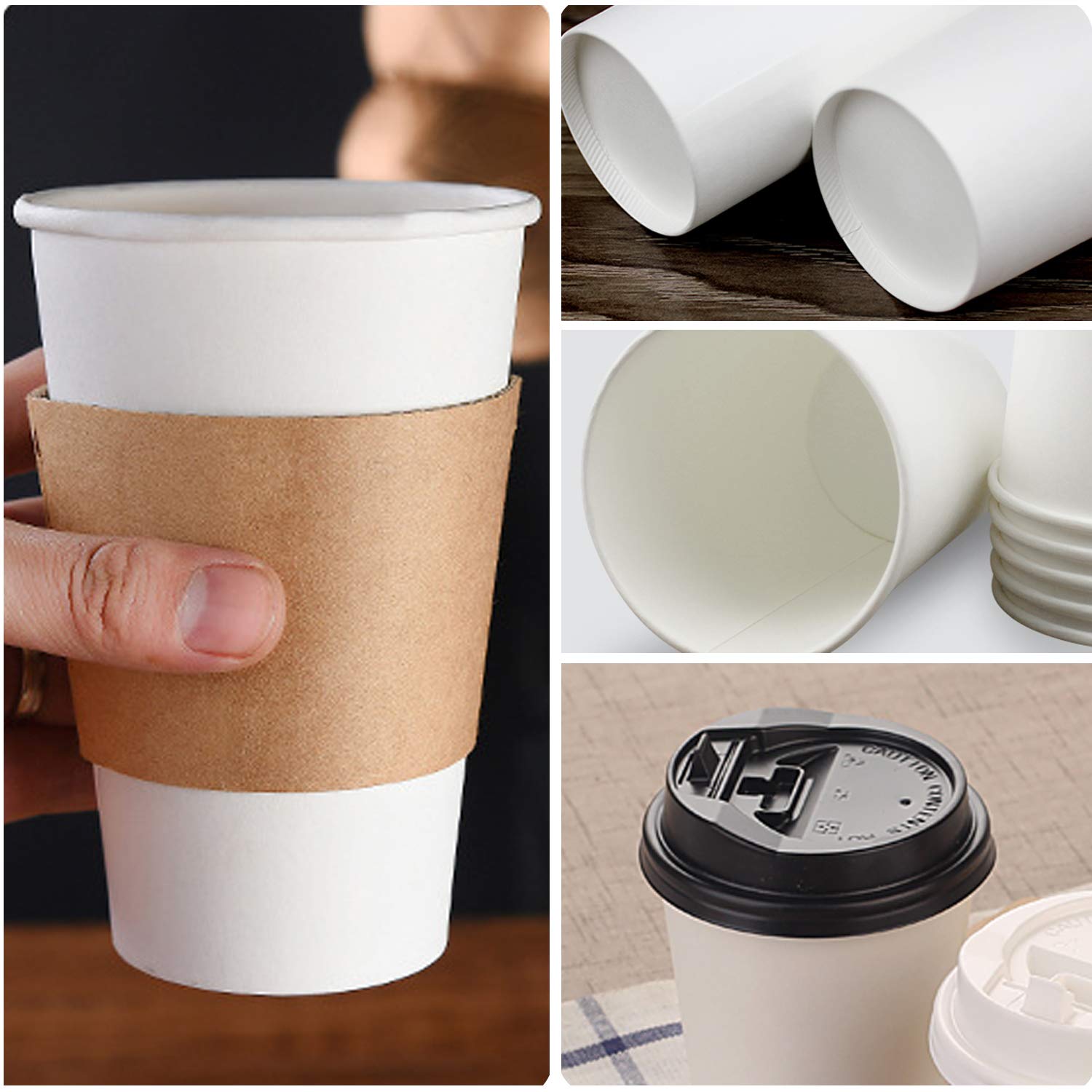 50 Sets Disposable Coffee Cups with Lids & Sleeve, 12 oz to Go Coffee Cups Leakproof Paper Coffee Cups Hot Beverage Cups for Hot and Cold Drinks