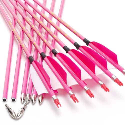 annastar 30" Carbon Feather Arrows Practice Hunting Arrows Spine 300 340 400 500 600 700 800 for Recurve Bow & Compound Bow (12 pcs) (30inch Spine 500, Pink)