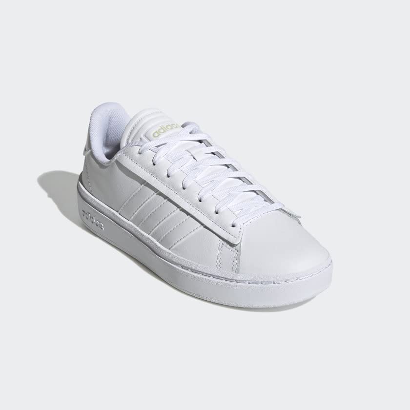 adidas Women's Grand Court Alpha Tennis Shoe, White/White/Gold Metallic, 8.5