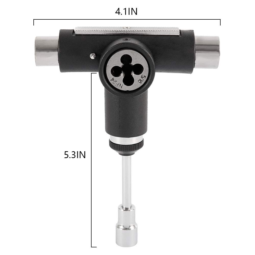 All-in-One Skate Tools, Multi-Function Skateboard Tool with T-Type Allen Key and L-Type Phillips Head Wrench Screwdriver, Ratchet Skate Tool