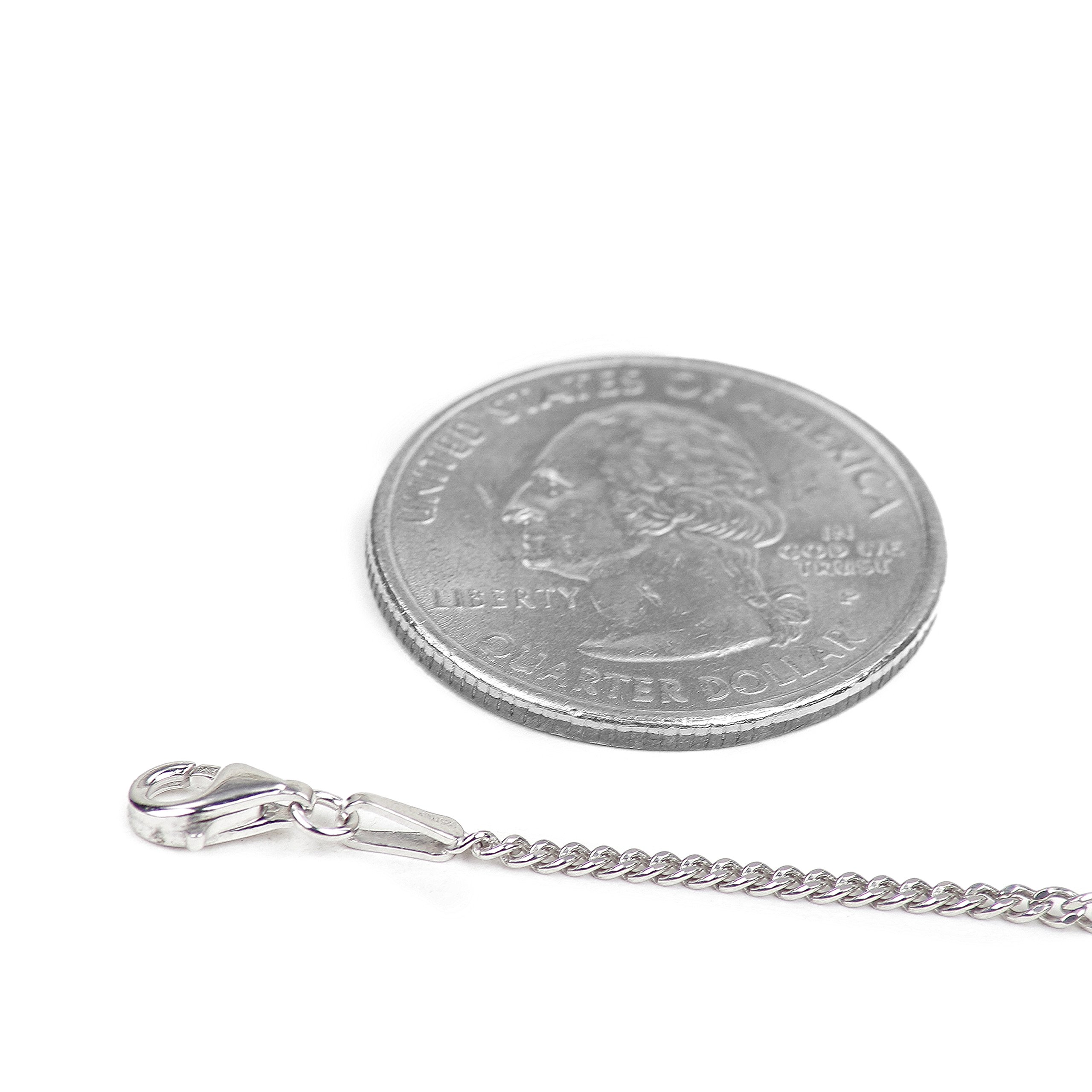 925 Sterling Silver 1.05 mm Diamond-Cut Curb Chain Necklace With Pear Shape Clasp-RHODIUM FINISH