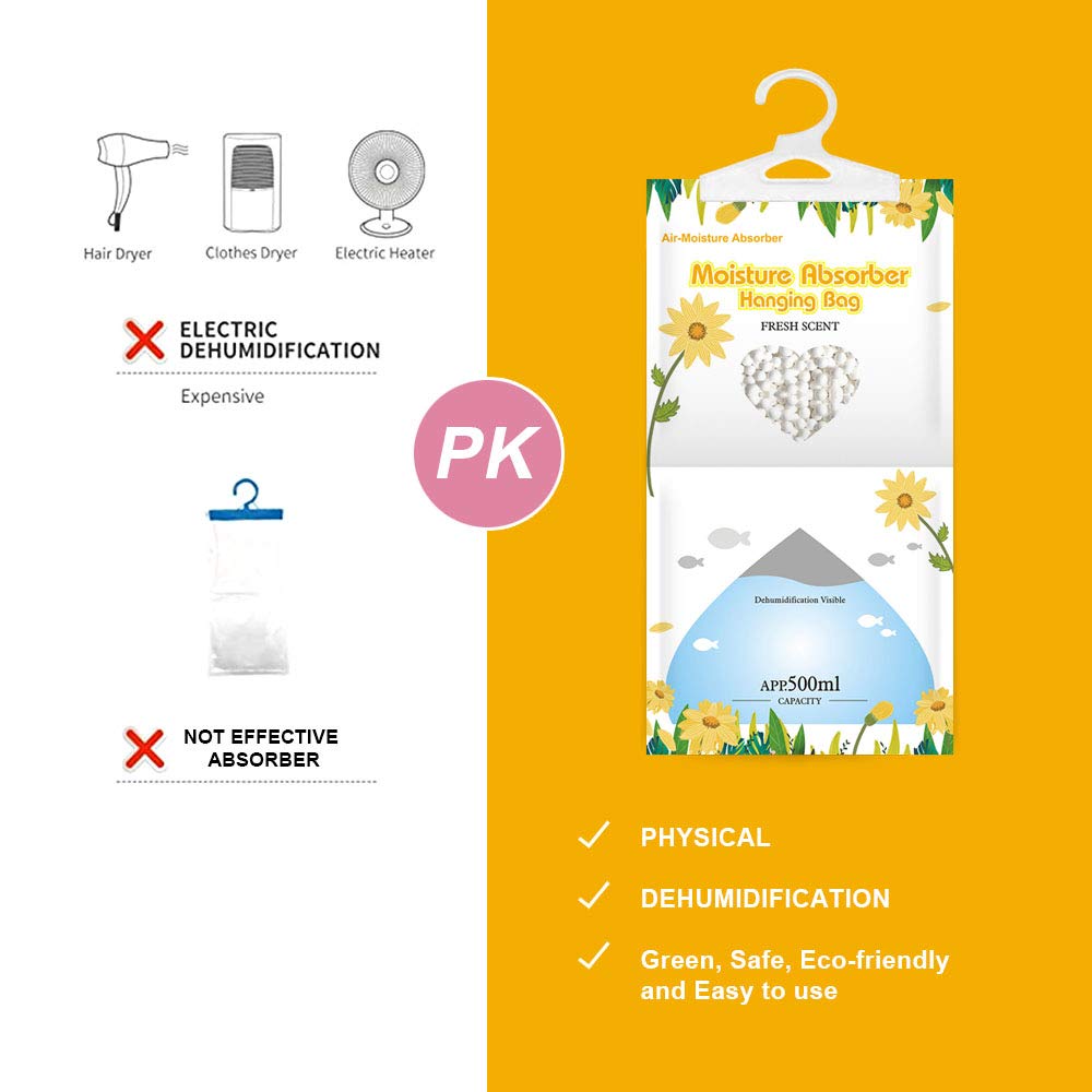 CANAGER Hanging Moisture Absorber, Fresh Scent Moistureproof Desiccant Hanging Bag,Dehumidifier Bag (8 packs) Hanging Closet Dehumidifier Bags, Moisture Absorb 12.5 oz