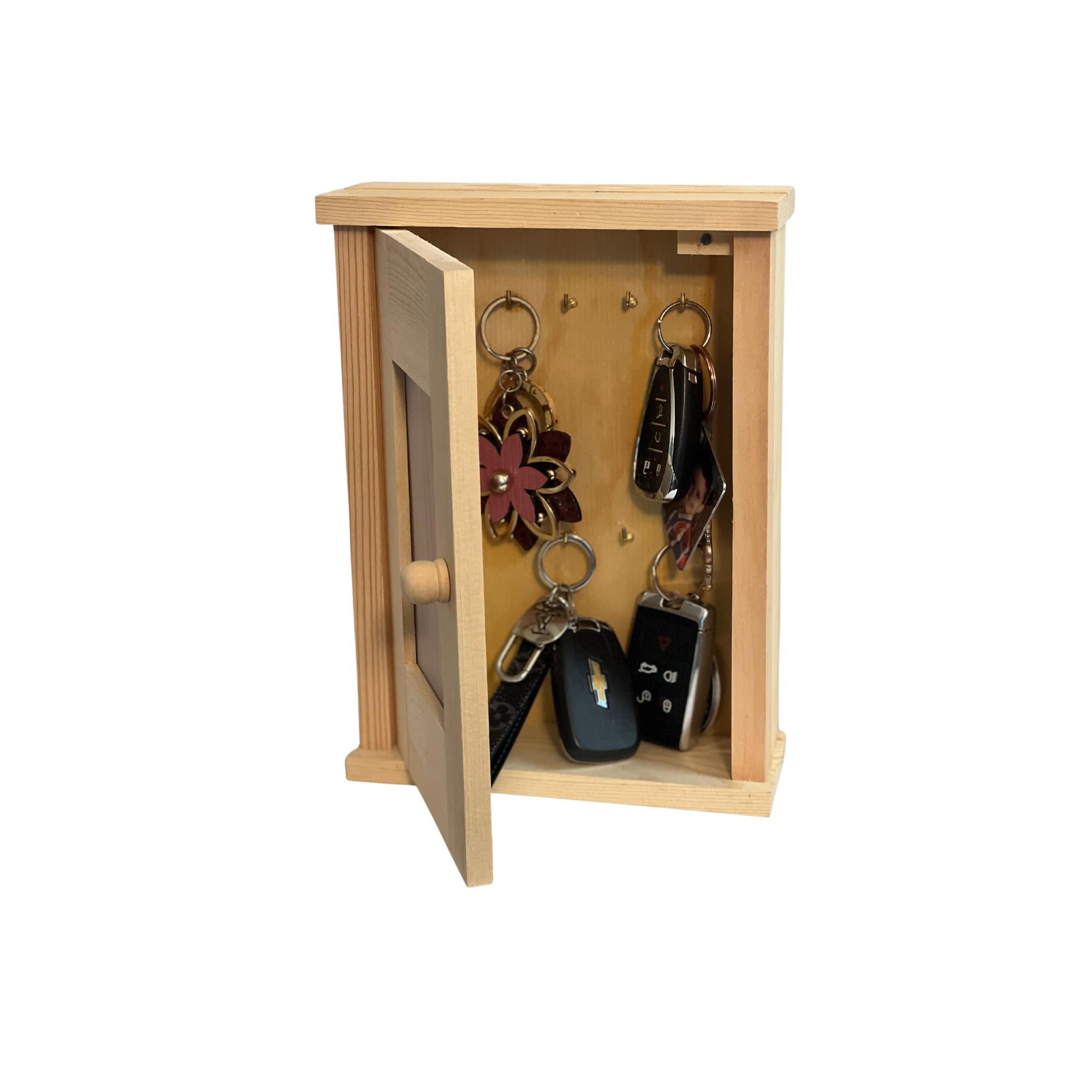 Pine Wood Wall Mount Key Box with 10 hooks with 4x6" Picture Frame - Wall Decor - Mail Holder Key Hooks - Mail Organize Wall - Wall Mail Organize - Key Holder for Wall - Entryway (Birch)