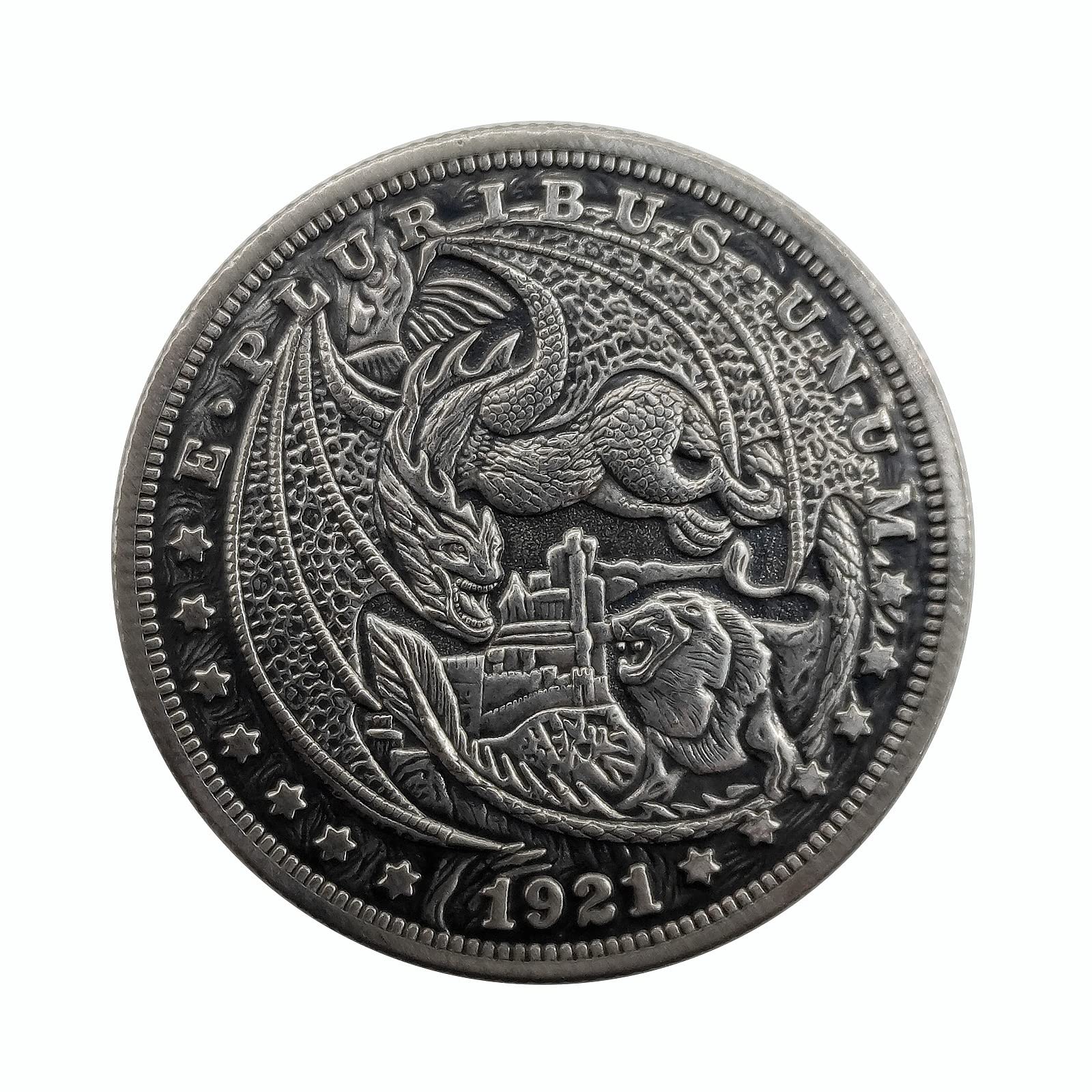 Dragon Lion Battle Antique Coin HOBO Nickel Antique Silver Plated collectionchallenge Coin