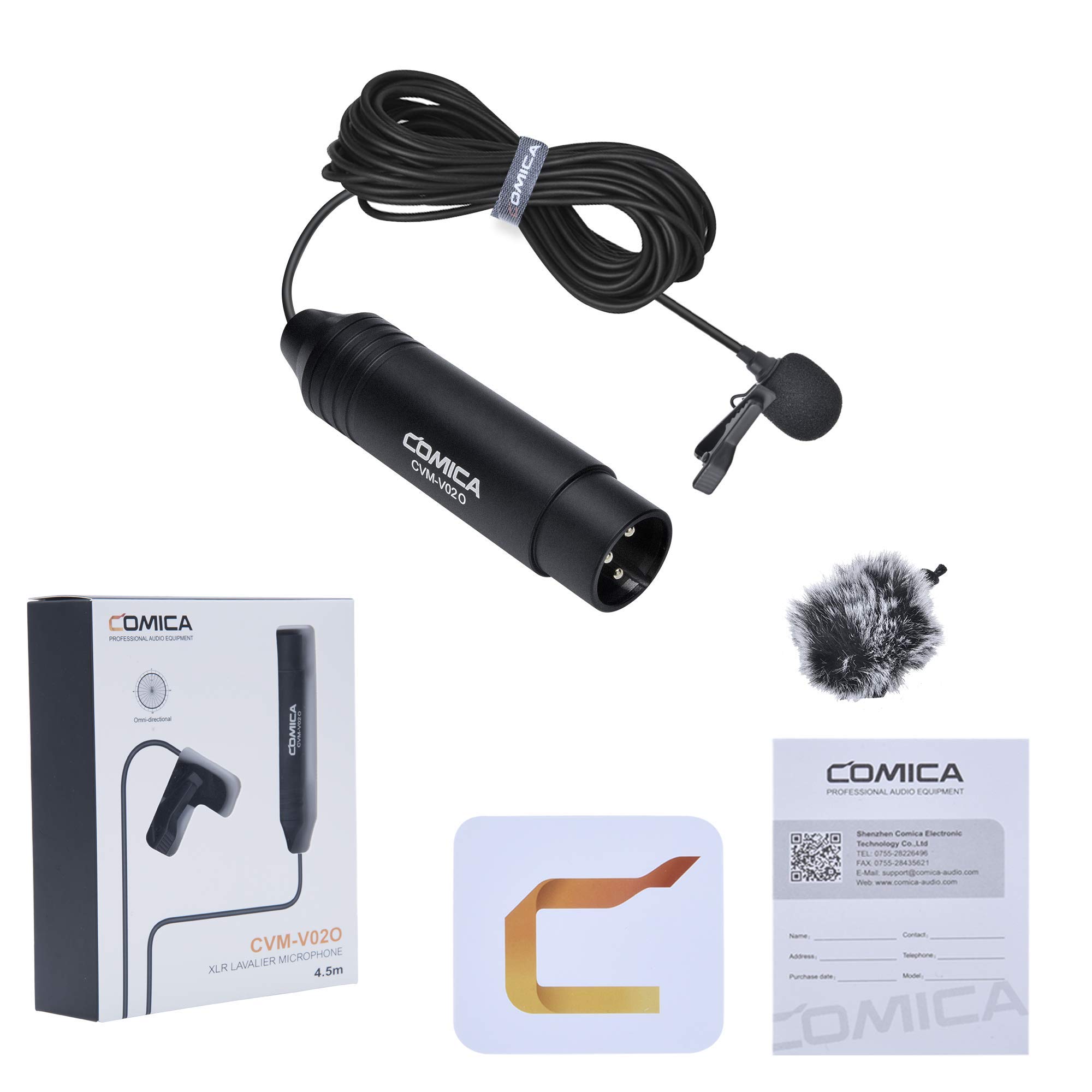 COMICA CVM-V02O Phantom Power Omnidirectional XLR Lavalier Lapel Microphone,14.76 fts Lapel Mic for Canon Sony Camcorders Zoom H4n H6 Tascam DR-60D/70D DR-100 Recorders Audio Mixer (1 Pack)