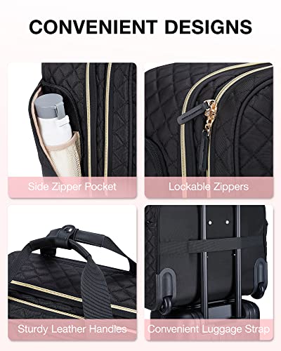 BAGSMART 17.3 Inch Rolling Laptop Bag Women Men,Rolling Briefcase for Women with Wheels,Rolling Computer Bags Laptop Case for Work Travel Business,Quilted Black