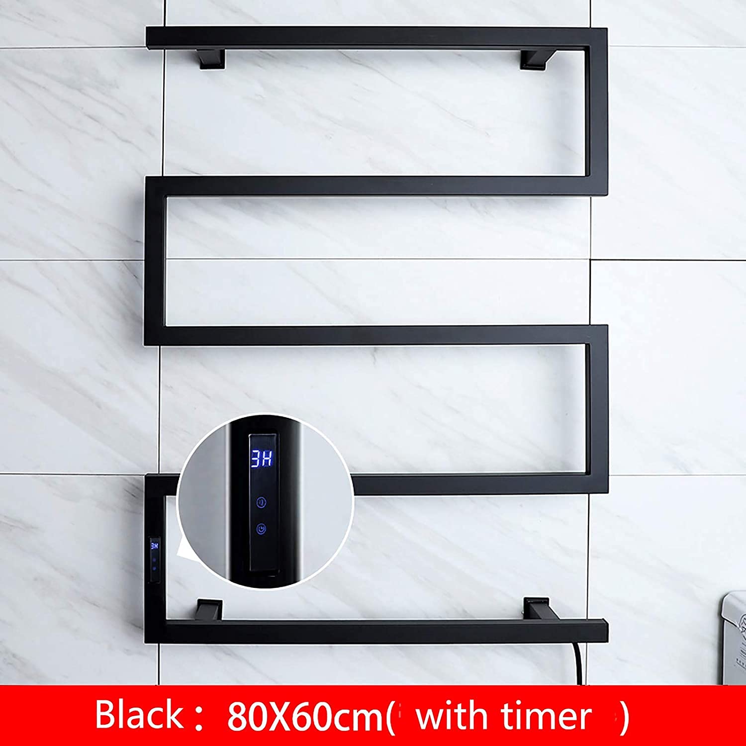Heated Towel Rack, Towel Warmer Electric Heated Towel Rack with Timer 304 Stainless Steel Heated Towel Rail Wall Mounted 5 Bars Waterproof Bath Towel Heater 80×60×12Cm,White ,Electric Towel Warmer