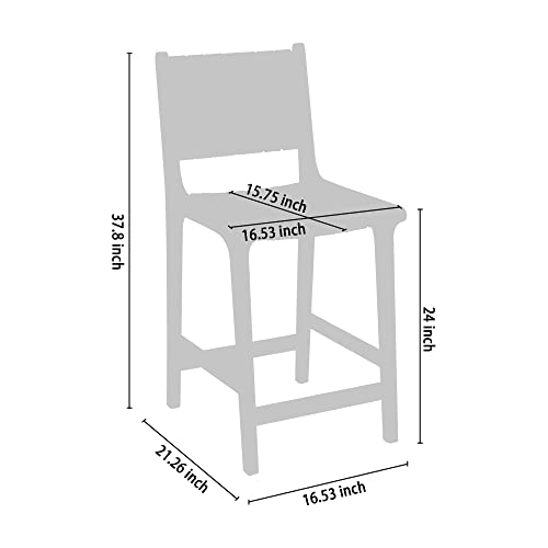 CangLong, Set of 2,Dark Grey Counter Stool Barstool 24 Inch Seat Height Faux Leather Straps