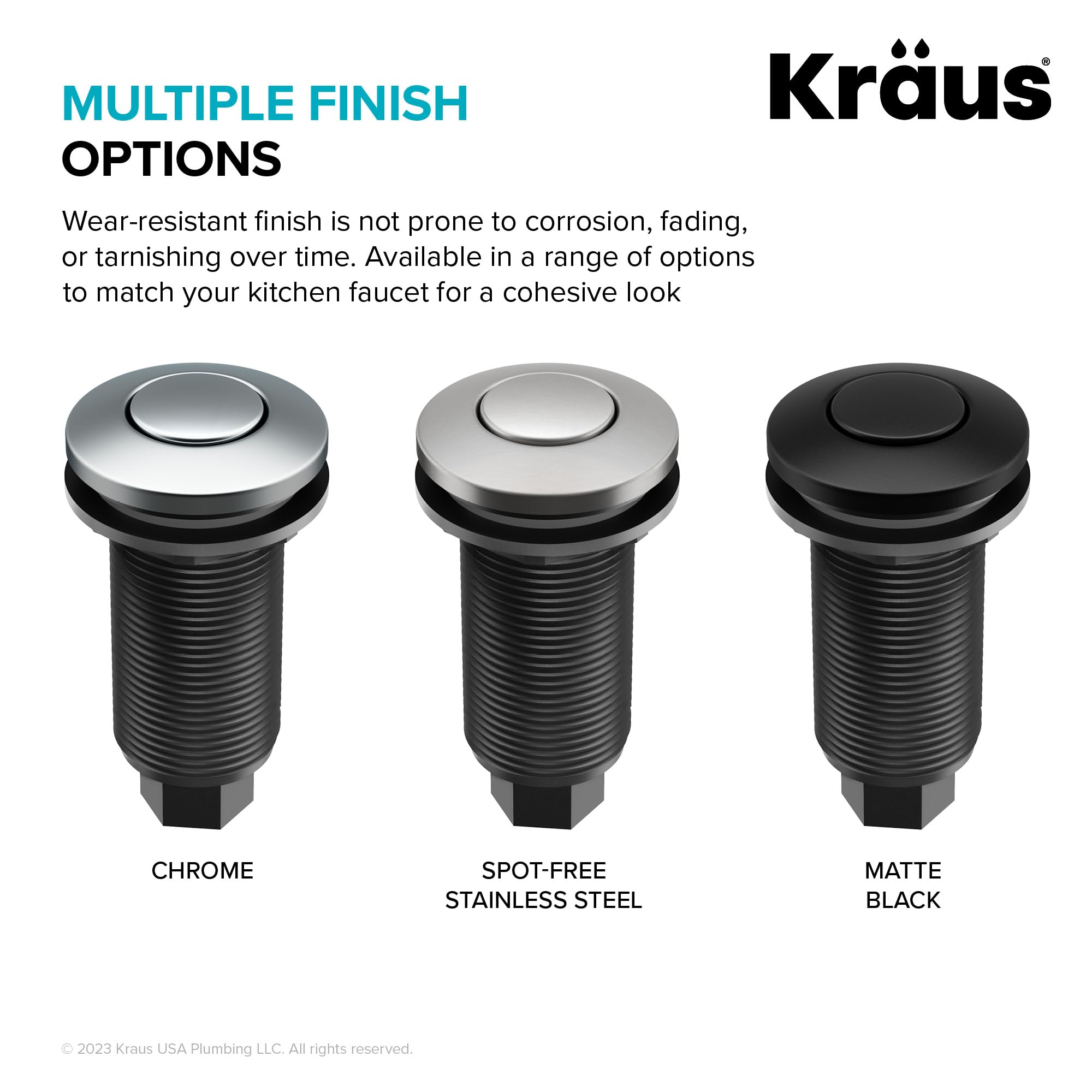 KRAUS Garbage Disposal Air Switch Kit in Spot-Free Stainless Steel with Push Button, AC Adapter, Power Cord, and Air Tube Included, KWDA-100SFS