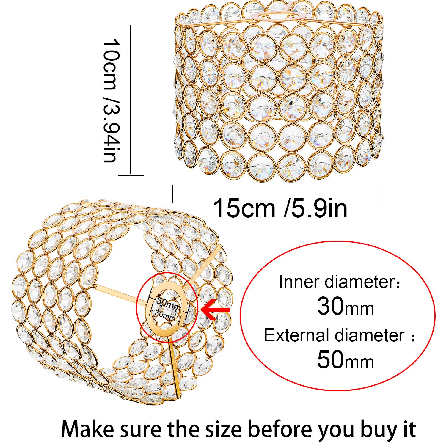Crystal Lamp Shade Ceiling Light Shade Fitting for Living Room, Bedroom and Bathroom, Warm White, Bulb Not Included (Gold, 5.9 x 5.9 x 3.94 Inch)