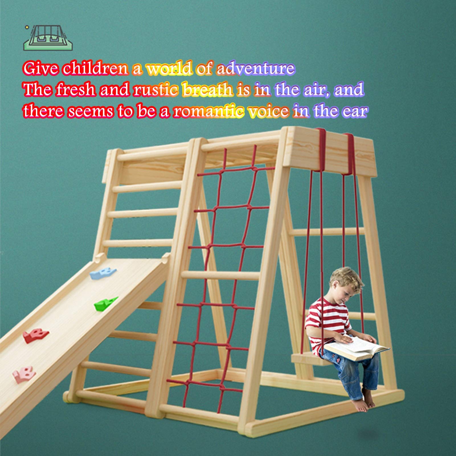 DUTUI Home Kindergarten Small Naughty Castle Playground, Children's Slide, Indoor Solid Wood Children's Climbing Frame Swing Combination