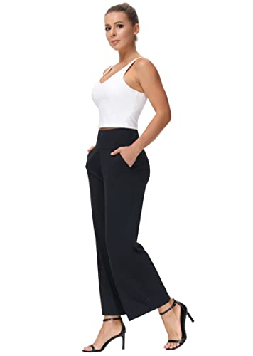 THE GYM PEOPLE Women’s High Waist Loose Comfy Wide Leg Palazzo Yoga Pants Tummy Control Lounge Workout Joggers (Medium, Black)