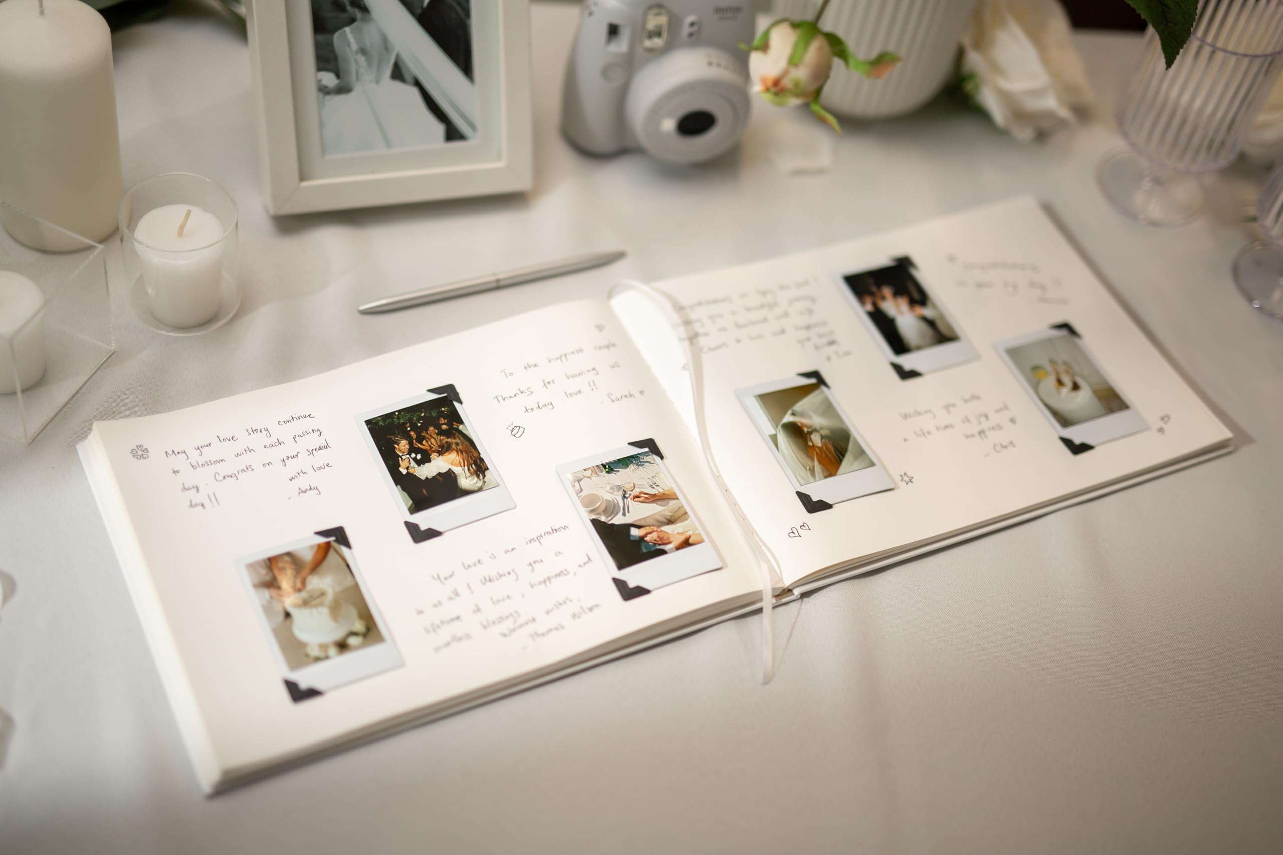 Personalized Guest Book - 11.5" x 8.5" Premium Custom Guest Signing Book with Bookmark and Blank Pages for Wedding Reception Table Decoration Engagement Birthday Party Event, Cream