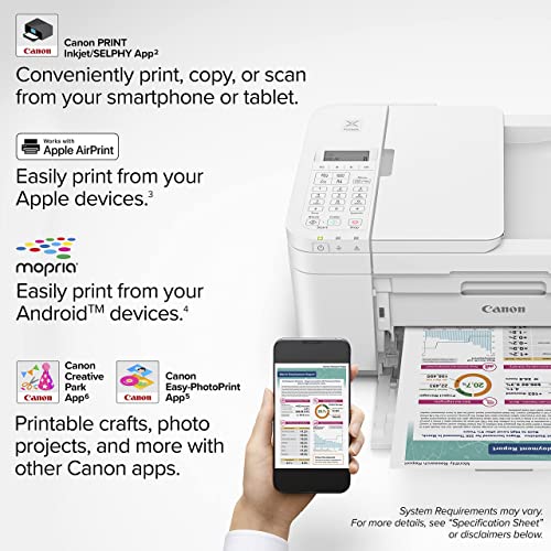 Canon PIXMA TR4720 Wireless Color All-in-One Inkjet Printer, White - Print Copy Scan Fax - 4800 x 1200 dpi, Auto 2-Side Printing, 20-Sheet ADF, 2-Line LCD Display, DAODYANG Printer_Cable