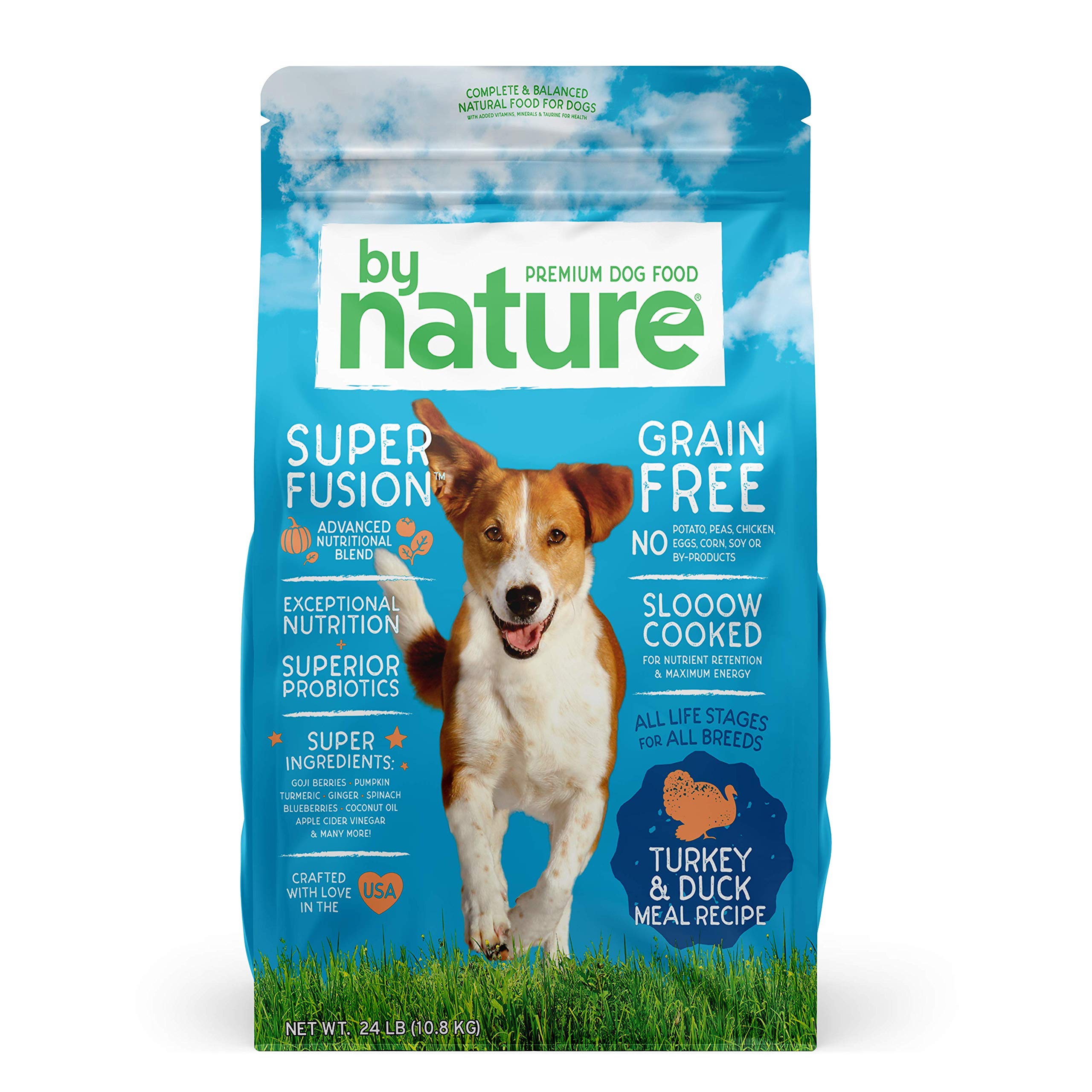 By Nature Pet Foods Grain Free Dog Food Made in USA [Grain Free Dry Dog Food with Superfood Ingredients for Food Sensitivities and Immune Health], Turkey & Duck Meal Recipe, 24 lb. Bag, Brown (77062)