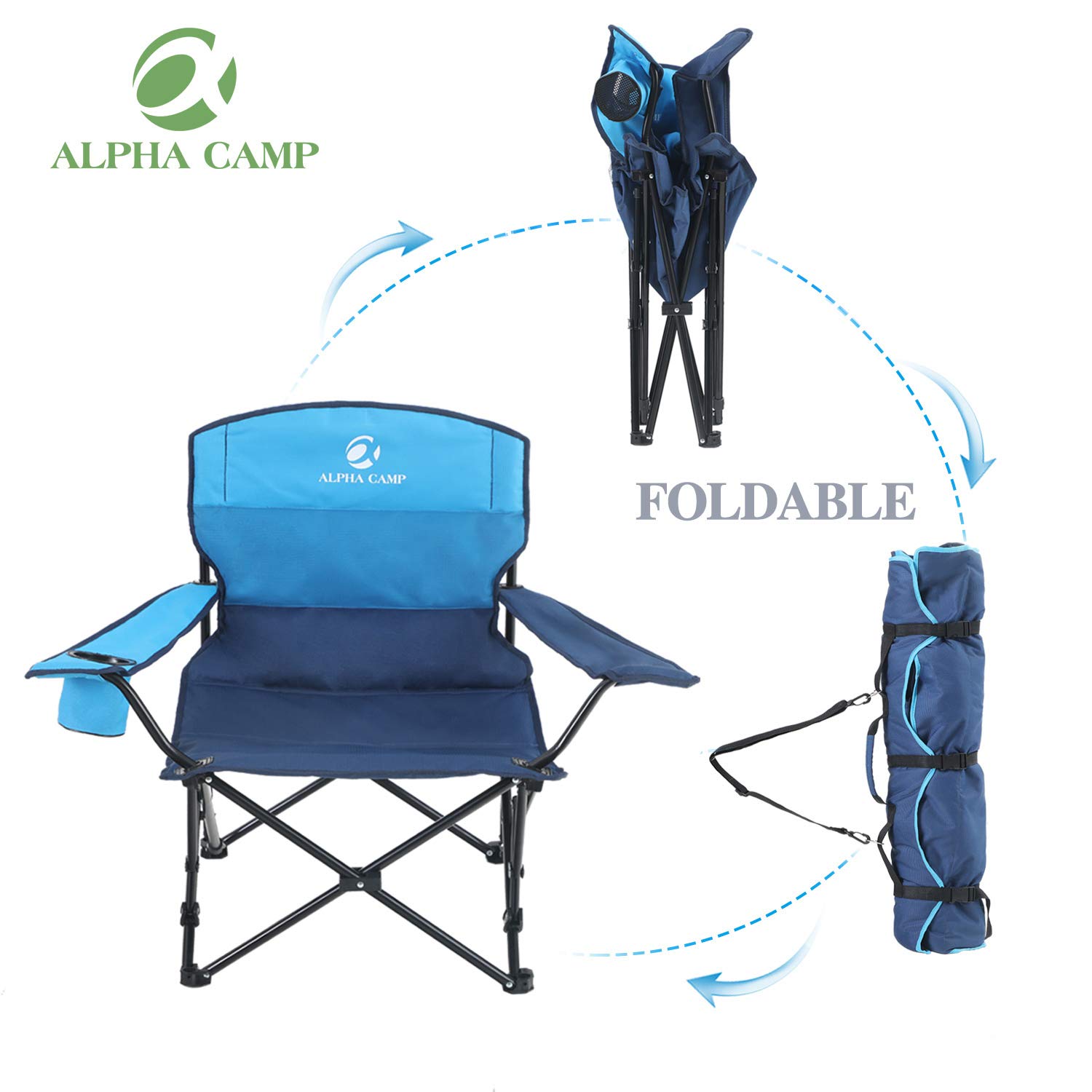 ALPHA CAMP Portable Camping Chair Quad Folding Chair Support 300 LBS Steel Frame Collapsible Chair with Cup Holder for Outdoor