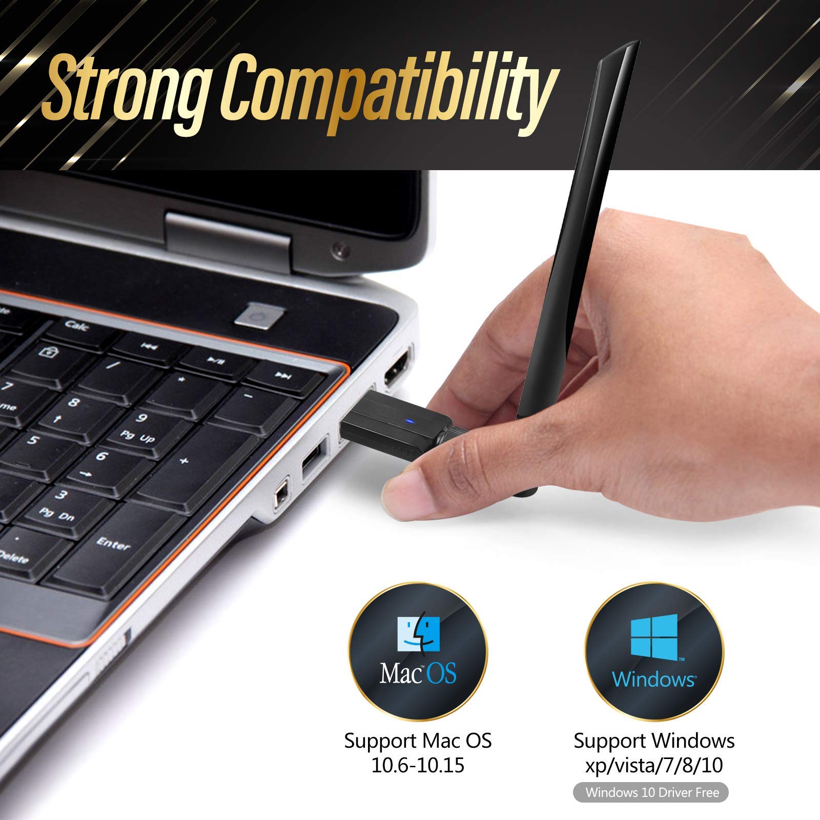 USB WiFi Adapter – 1200M WiFi Dongle High Speed 802.11ac 5dBi Dual Band 2.4/5GHz Wireless Network Adapter for PC/Desktop/Tablet/Laptop, Compatible with Windows, Mac OS X