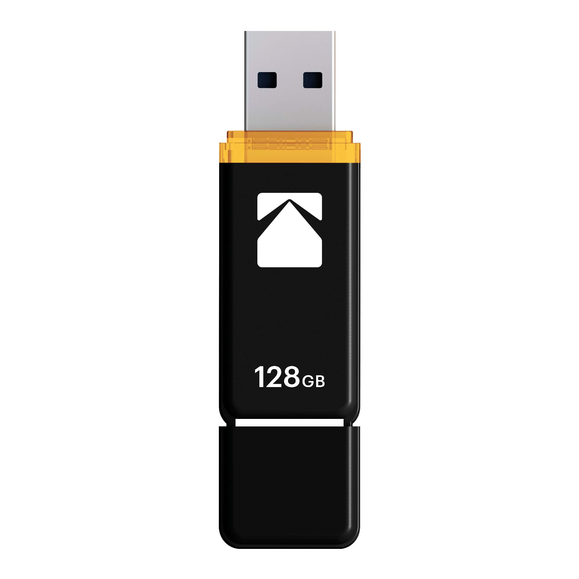 Kodak EKMMD128GK103 - USB Drive 3.2/3.1/3.0-128 GB, 128 Go - Classic Serie - K100 Model - Black mat casing with a Transparent Yellow Neck + a Cap