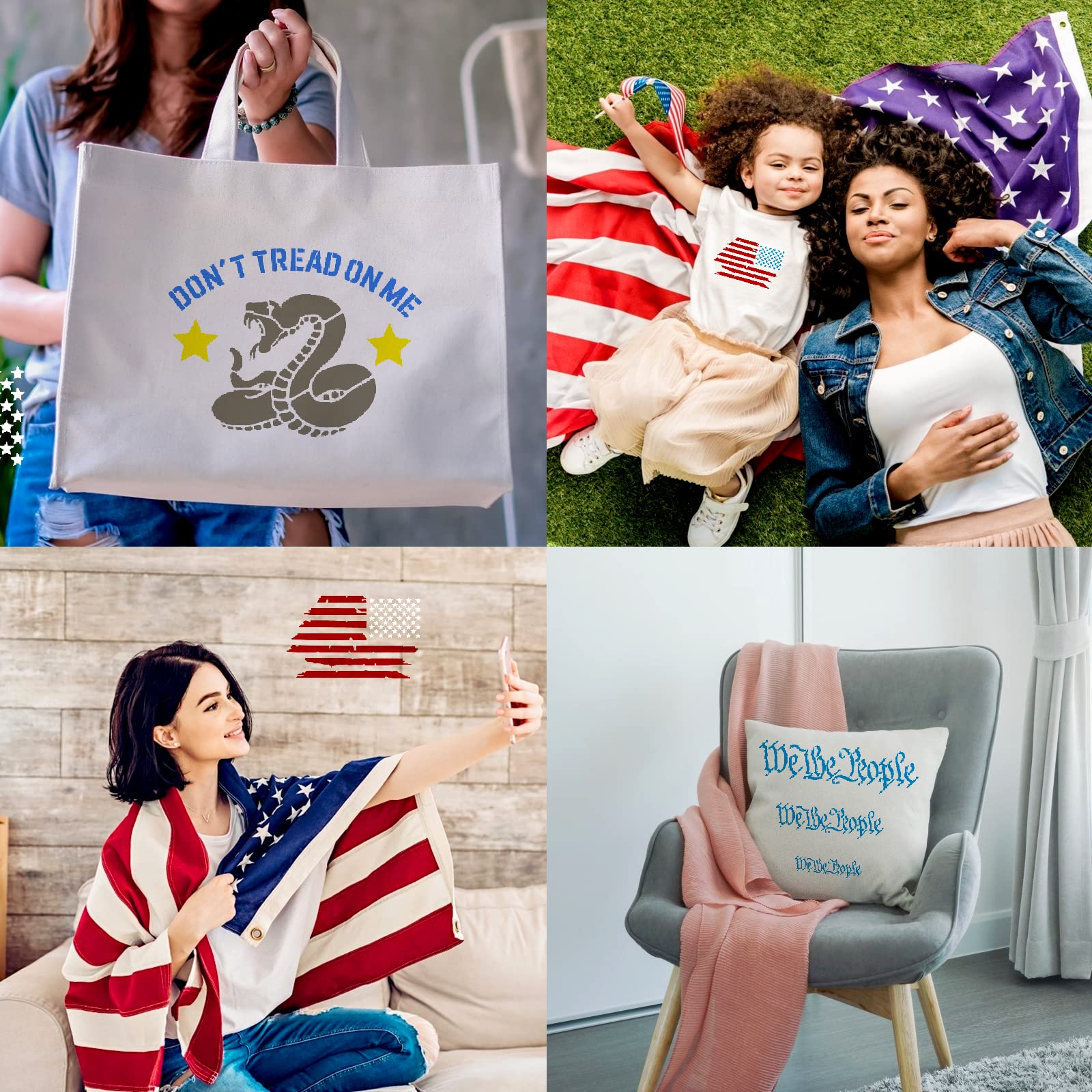 9 PCS American Flag Stencils We The People Stencil Don't Tread On Me Stencils Reusable Tracing Templates Tracing Stencils for Adults Stencils for DIY Card Albums Wall Floor Crafts Decors