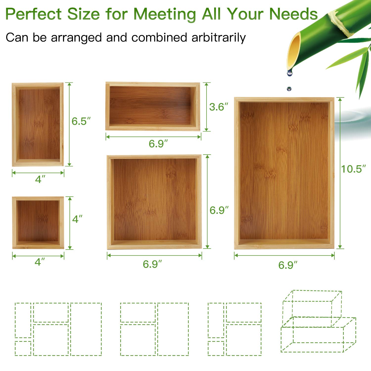 Bamboo Bed Tray Table with Foldable Legs & 5-Piece Bamboo Drawer Organizer Set