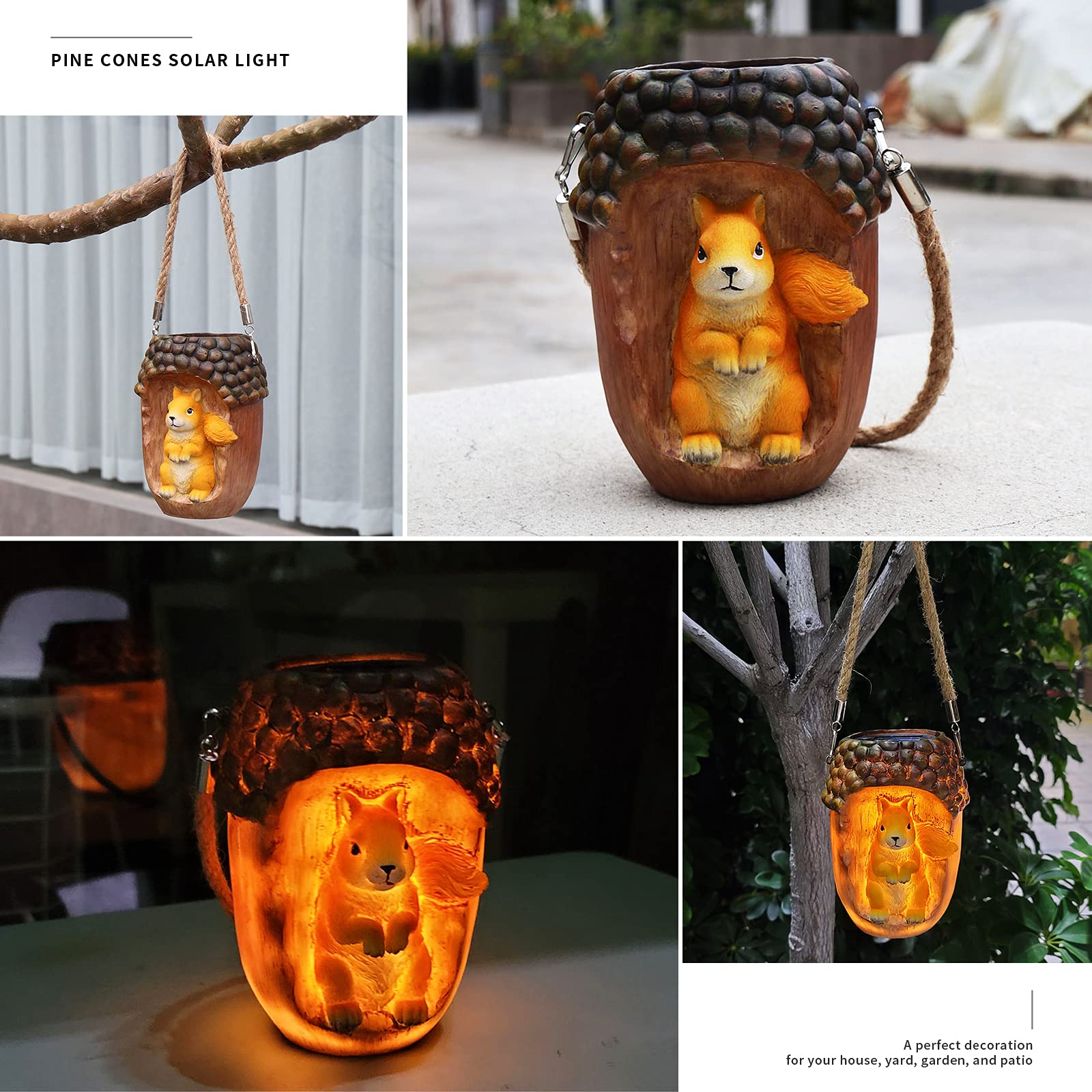 Solar Light Hanging Outdoor Garden Decor Lantern - Waterproof Auto on/Off Decorative LED Light for Garden Patio Yard Porch Outside Decoration nut-Yellow