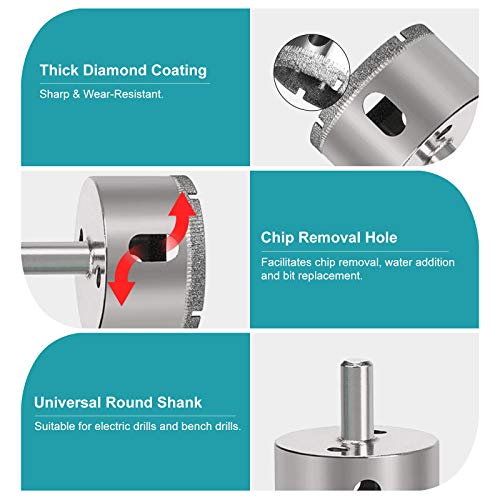 BEAMNOVA Set of 16 Diamond Drill Bits with Jig Ceramic Tile Hole Drilling Set Kit 6mm-50mm 1/4~2 Inch Hole Saw Set for Glass Stone Granite Marble
