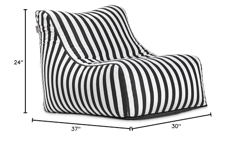 Jaxx Ponce Outdoor Bean Bag Chair - Weather Resistant Patio and Poolside Lounge Seating, Black & White Stripes