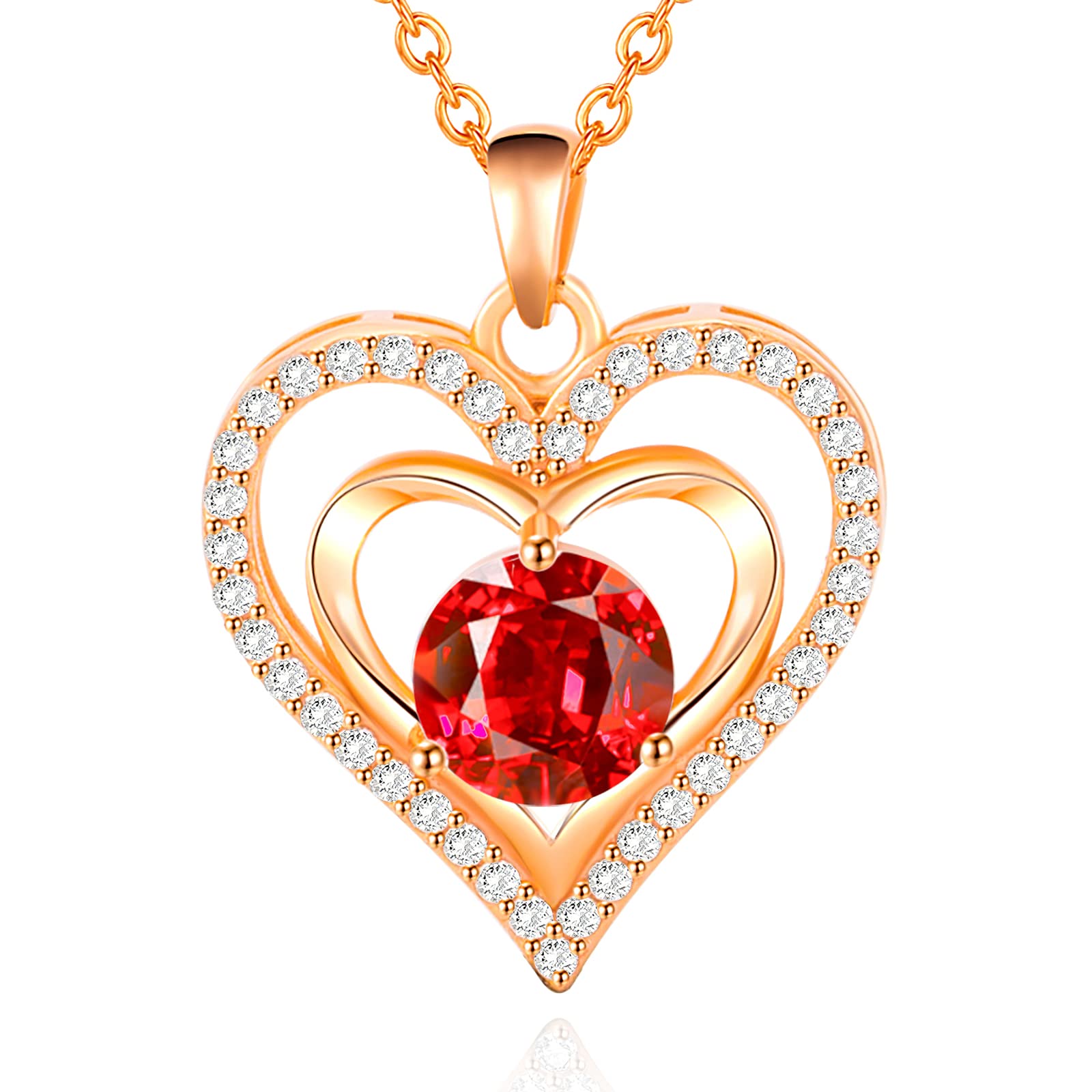 capirosa S925 Forever Love Heart Necklaces for Women Mother's Day Gifts Sterling Silver Rose Gold Diamond Birthstone Pendant Necklace Jewelry Anniversary Birthday Gifts for Mom Wife Her Girlfriend