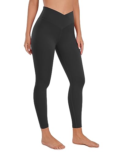 CRZ YOGA Womens Butterluxe Cross Waist Workout Leggings 25 Inches - V Crossover High Waisted Gym Athletic Yoga Leggings Black Small