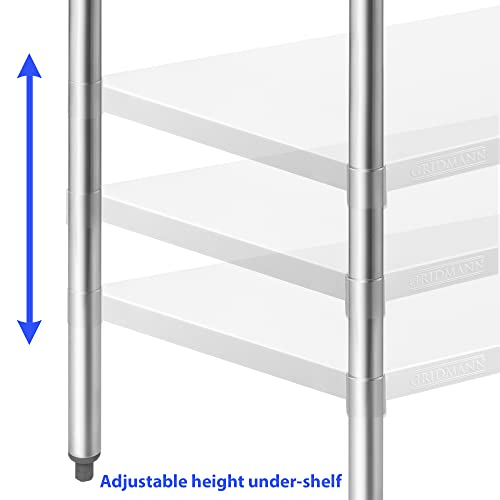 GRIDMANN Stainless Steel Kitchen Prep Table 48 x 24 Inches with Backsplash & Under Shelf, NSF Commercial Work Table for Restaurant and Home
