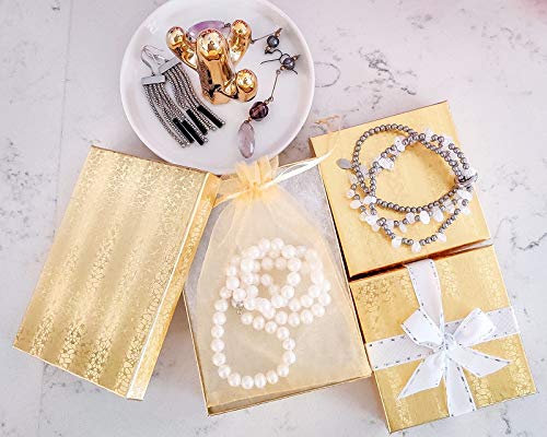 TheDisplayGuys 25-Pack #82 Cotton Filled Cardboard Paper Jewelry Box Gift Case - Gold Foil (8 1/16" x 2 1/4" x 1 3/8")