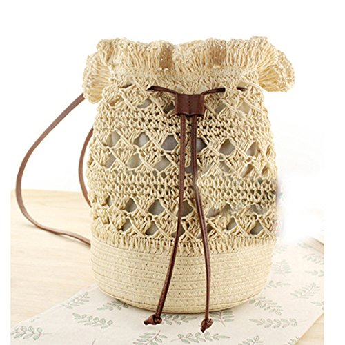Abuyall Women Straw Bucket Bag Hobo Shoulder Handbag Drawstring Beach Tote Bag B