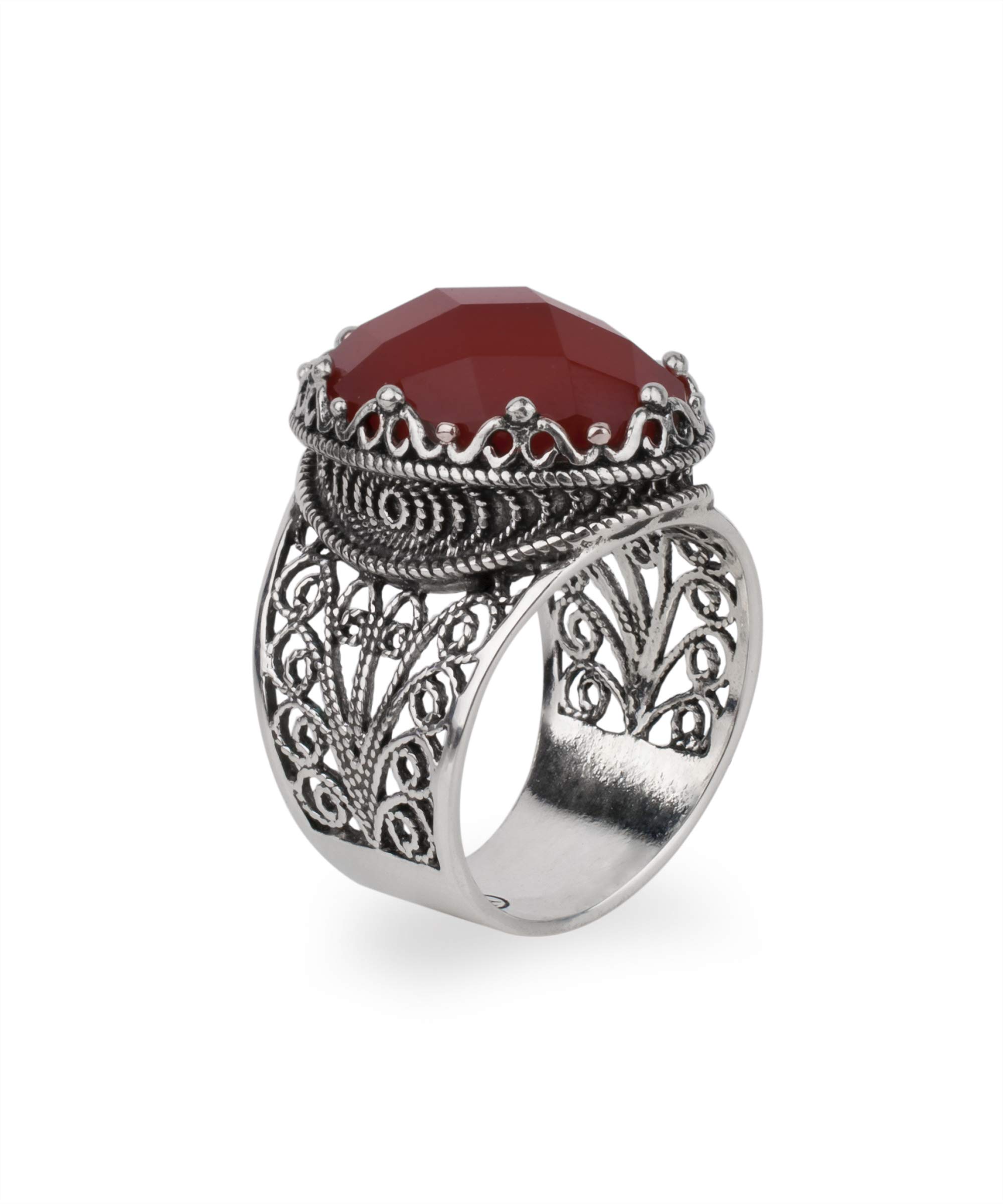 925 Sterling Silver Carnelian Oval Filigree Ring (Size 5-11) (8)