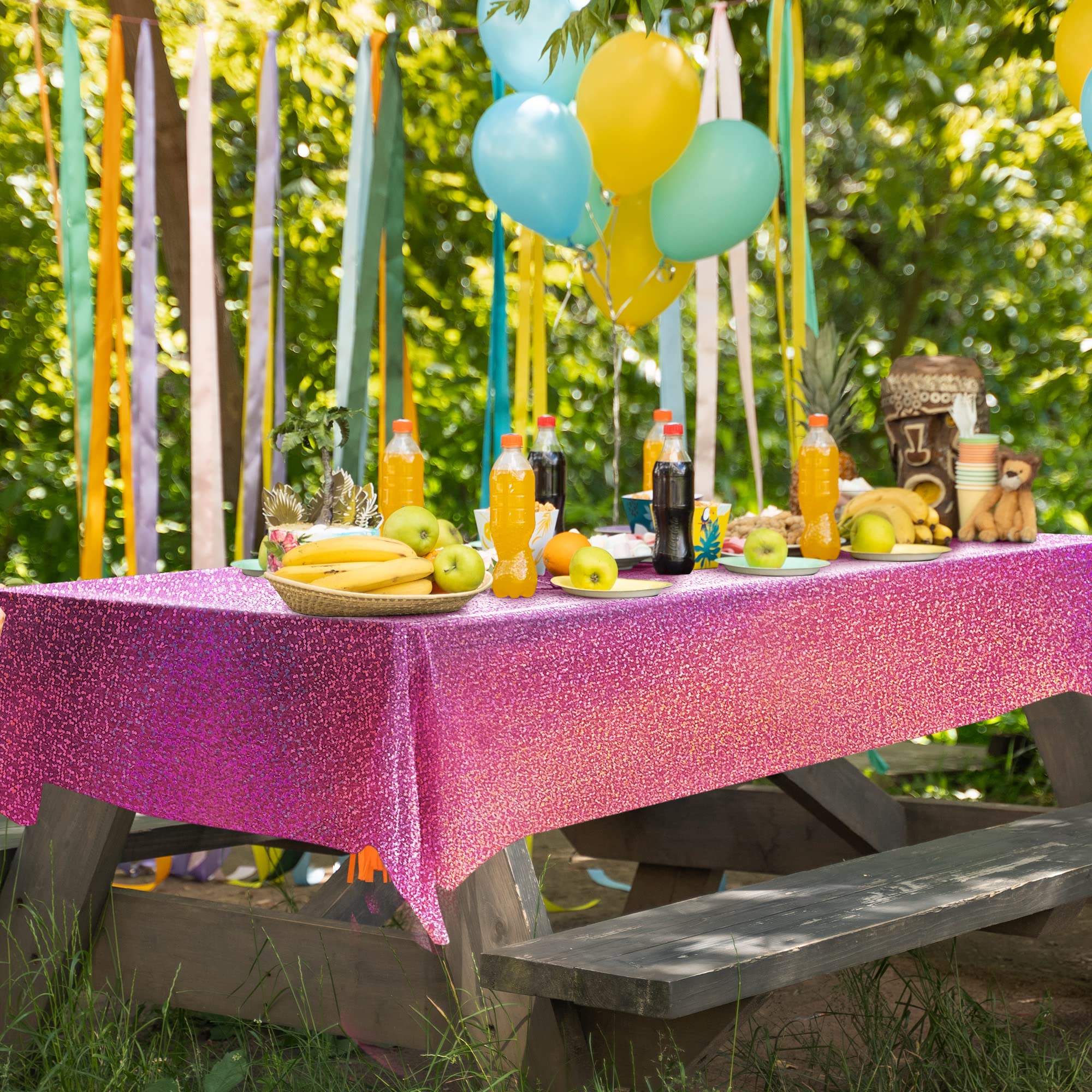 Just Shimmer 2 pcs Pink Holographic Plastic Tablecloths Laser Table Covers 40" x 108" Foil Disposable Table Cloths for Party Birthday Wedding Christmas Holiday Party Decorations