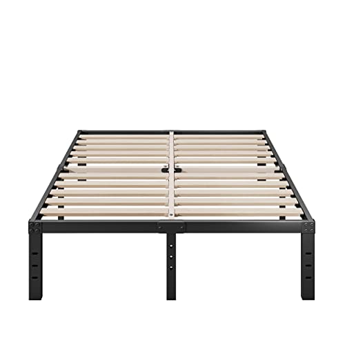 Cleaniago California King Bed Frame, 3“ Wide Wooden Slats Support for Mattress, 18 Inch High Rised, No Box Spring Needed Platform, Noise Free, Easy Assembly