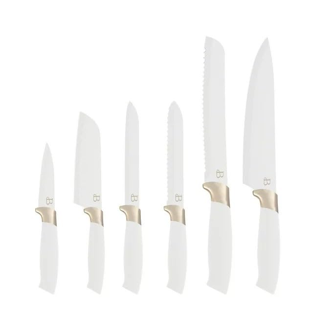 Generic 6 Piece beautiful Stainless Steel Knife Set in White Champagne Gold By Drew Barrymore