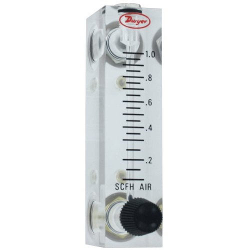 Dwyer® Visi-Float® Flowmeter, VFA-9-BV, Acrylic Block, 5% FS Acc, 20-200 SCFH air, Br Valve