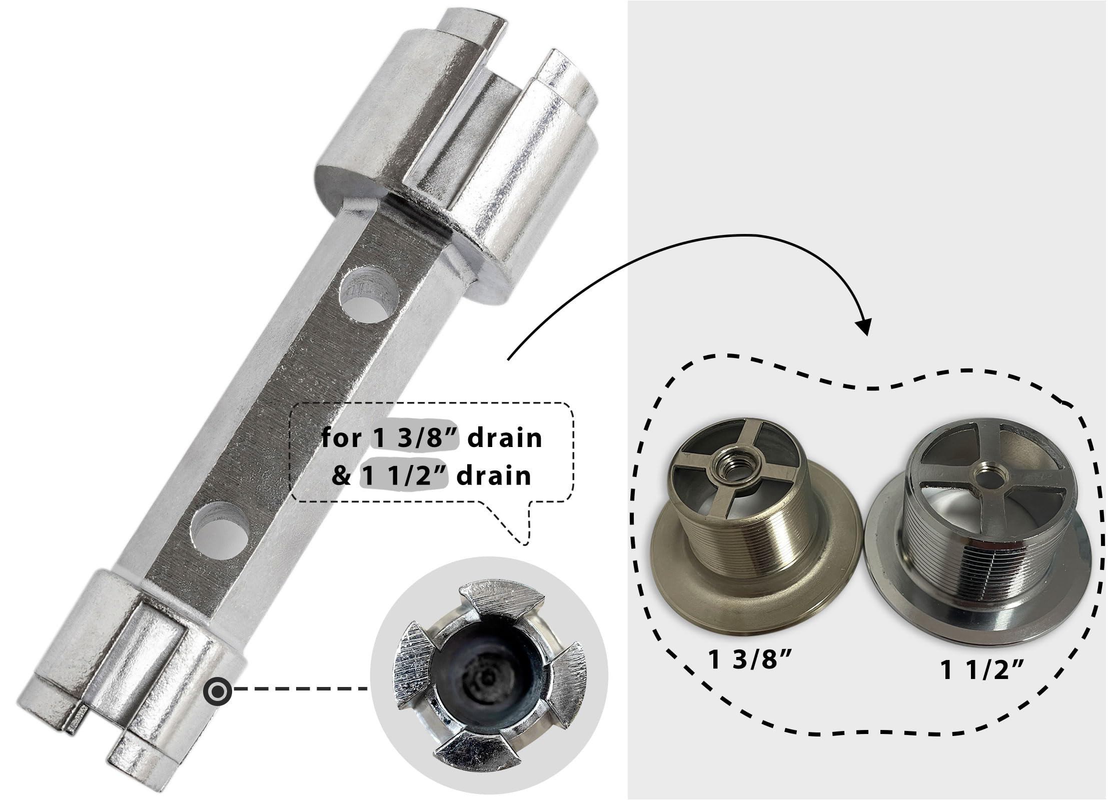 BearHut Tub Drain Remover Wrench Removal Tool Dual Ended Dumbell Wrench Heavy Duty Aluminum