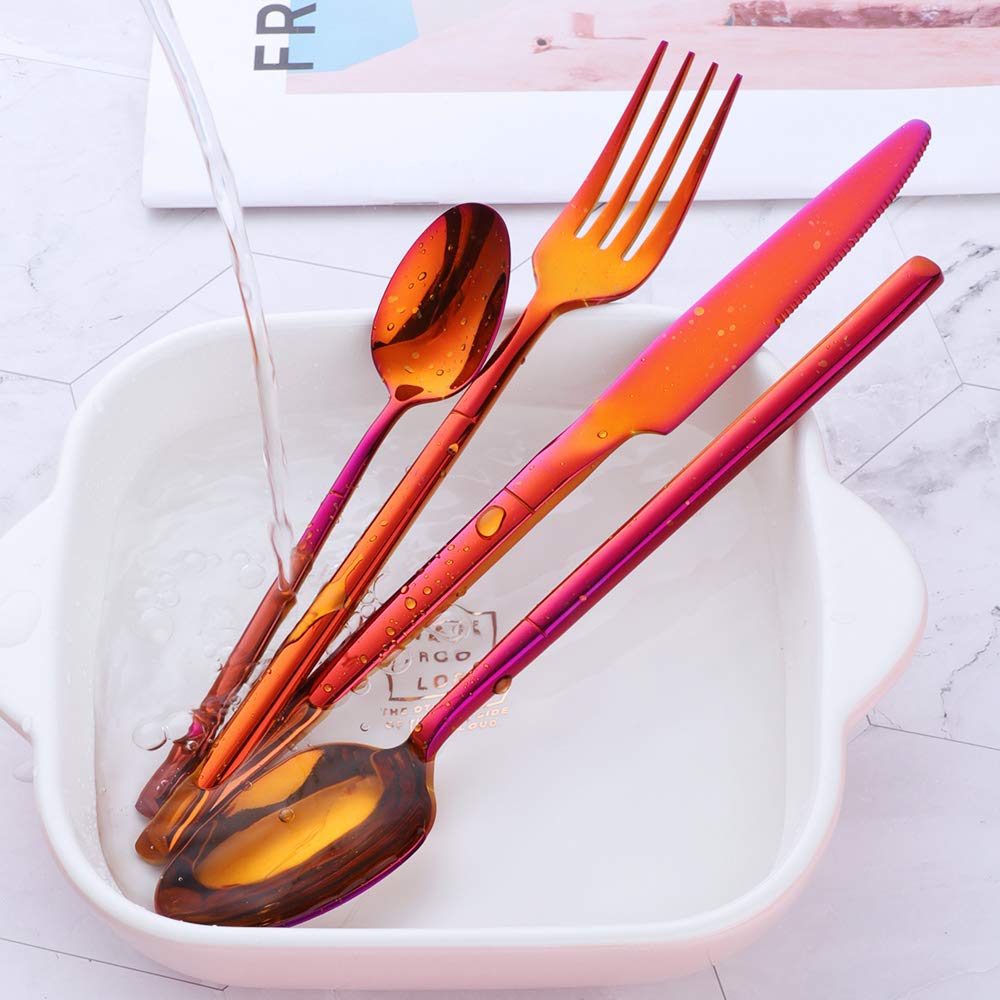 Buyer Star 20-Piece Silverware Set, Orange Flatware Cutlery Set, Stainless Steel 18/10 Utensil Forks Spoons Knives Set Service for 5 with Gift Box, Mirror Polished, Dishwasher Safe
