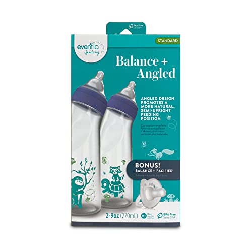 Evenflo Feeding Balance+ Angled Bottle 9 Oz 2-Pack with Pacifier