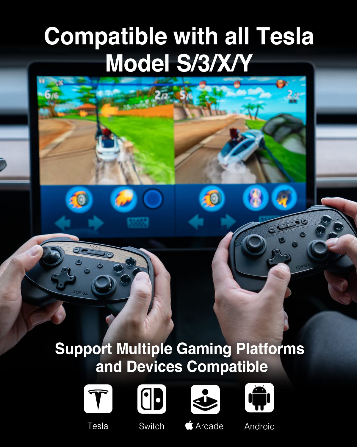 Jowua Multi-Device Wireless Controller Compatible for Tesla Model 3/Y/S/X/cybertruck Compatible for Switch, one controller set, SPECIAL PROGRAMMED and DESIGN FOR TESLA, Compatible for T (BLACK) [nintendo_switch,windows,ios,android]