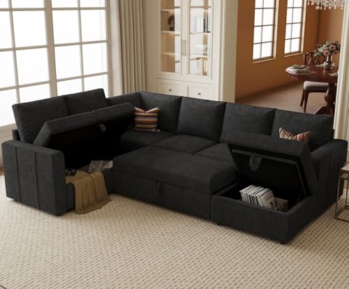 Belffin Modular Sectional Sleeper Sofa with Pull Out Couch, U Shaped Sleeper Pull Out Bed, Convertible Sectional Couches for Living Room, Dark Grey