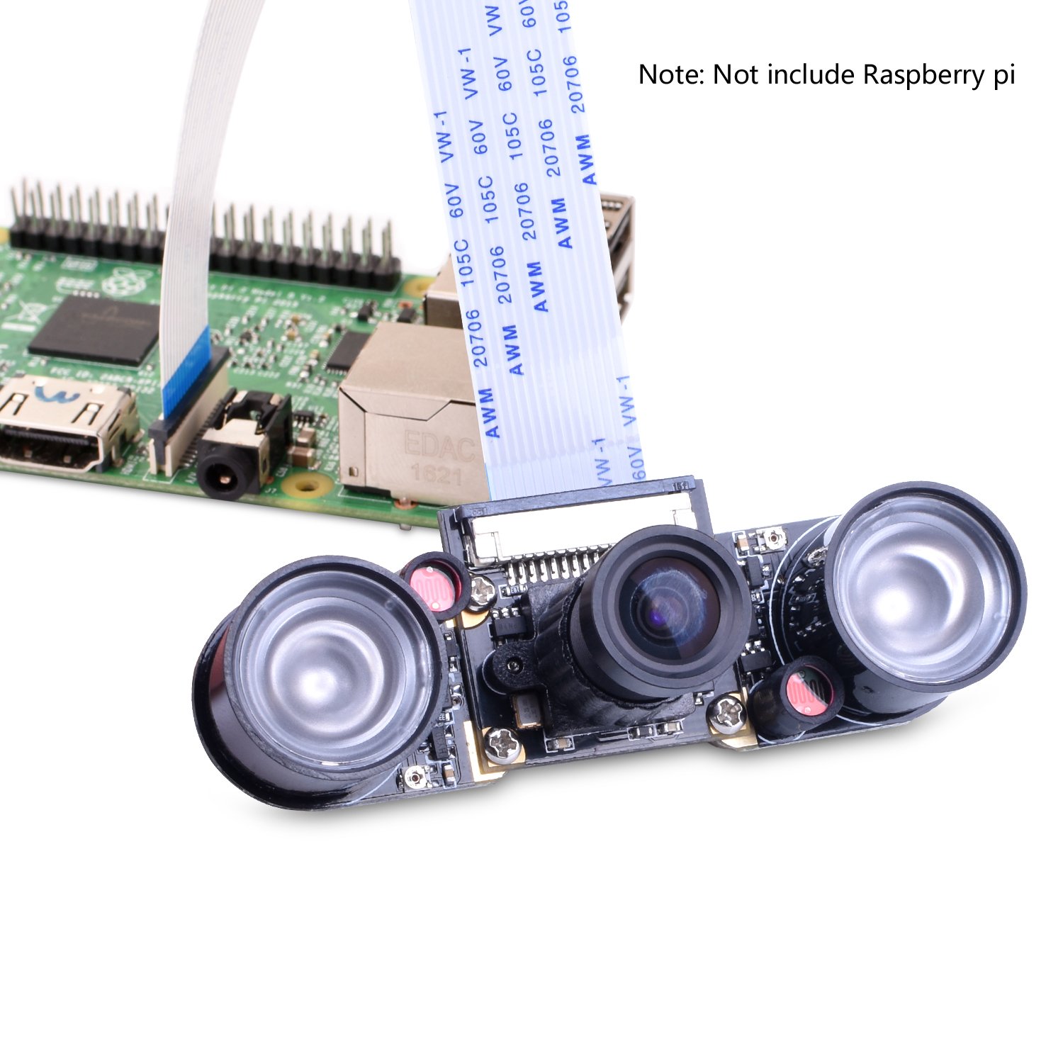 kuman for Raspberry Pi Camera Module 5MP 1080p OV5647 Sensor HD Video Webcam Night Vision for All Vision Raspberry Pi Model B/B+ A+ RPi 4/3/ 2/1 /Zero/Zero W with FFC/FPC Cable SC15-1