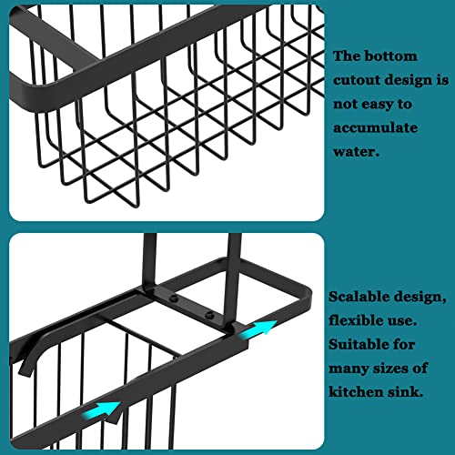 BOOMSHY Sponge Holder for Kitchen Sink Movable Sponge Holder Brush Holder Dish Cloth Hanger Hanging Sink Caddy Small in Sink Organizer Accessories Rack Basket (Black*Telescopic Style)