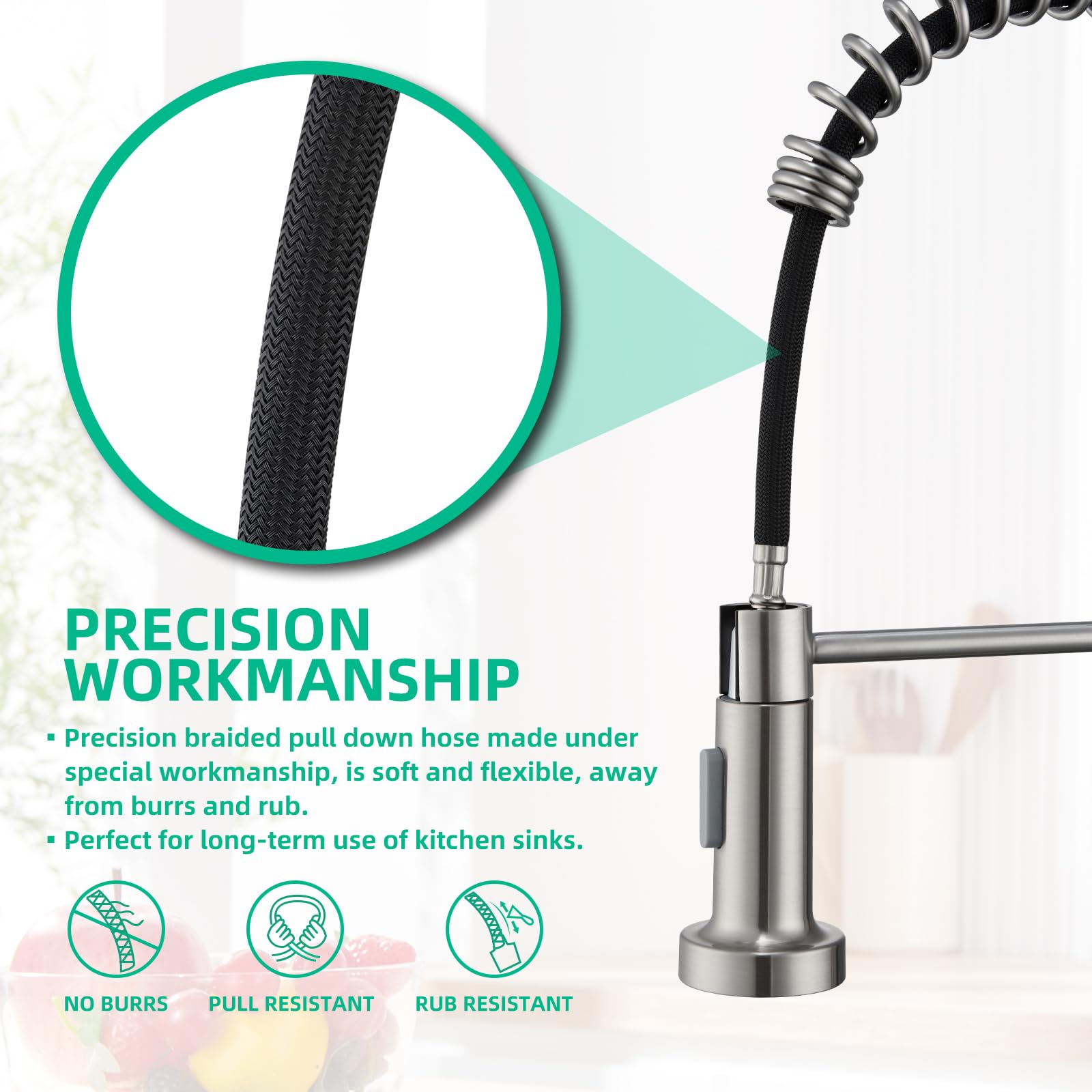 ATPCOLTD Kitchen Sink Faucets, Kitchen faucets with Pull Down Sprayer Stainless Steel Brushed Nickel Single Handle Single Hole Faucet - Sleek and Classic Design for Effortless Kitchen Cleaning