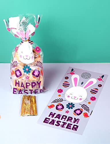 BIGINIWA Easter Gift Bags 50Pcs, Clear Cello Cellophane Plastic Treat Goodie Bags with 50x Twist Ties