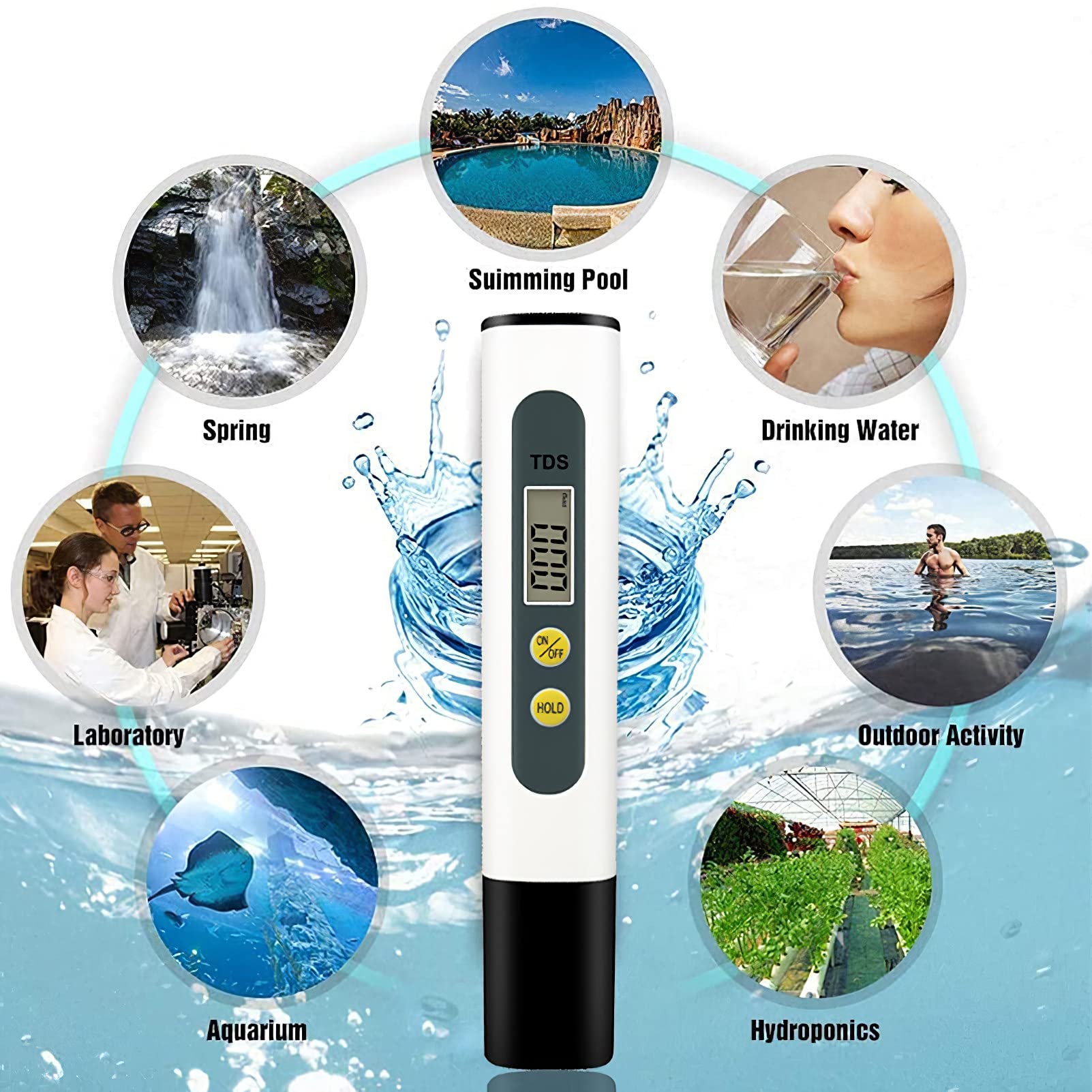 auons Digital TDS Meter for Water, High Accuracy TDS Water Quality Tester Pen for Hydroponics, Household Drinking Water, Pool and Aquarium, 0-9990 ppm Measuring Range